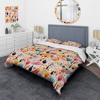 Designart "Pink Botancial Forms Pattern I" Blue modern bedding set with ...