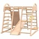GDF Studio - TimberTrek 7-in-1 Indoor Wooden Jungle Gym Playset for Kids - Natural Wood - Bed ...