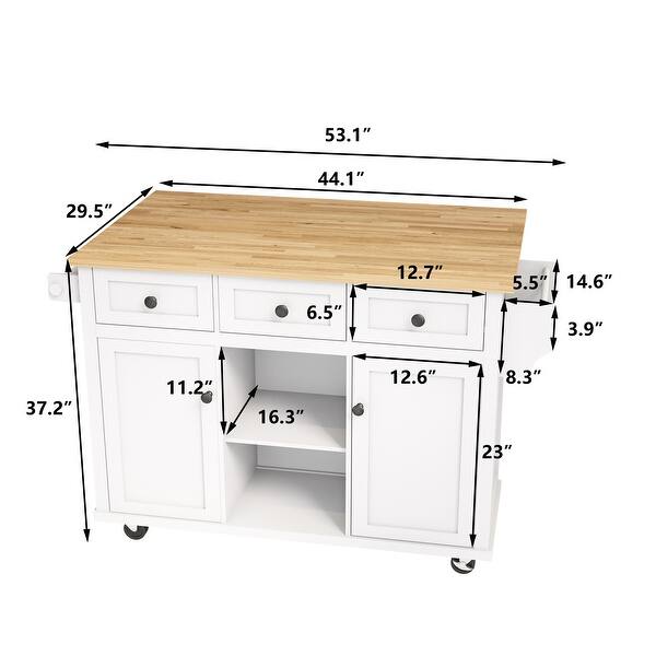 Kitchen Cart with Rubber wood Drop-Leaf Countertop ,Cabinet door ...