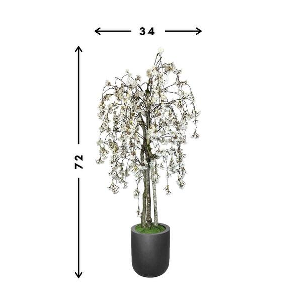 6 ft Cherry Blossom Tree Arranged in a Round Fiberstone Planter - Green ...