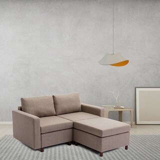 Modern Brown Linen Fabric Modular Sectional Sofa Sponge Upholstered ...