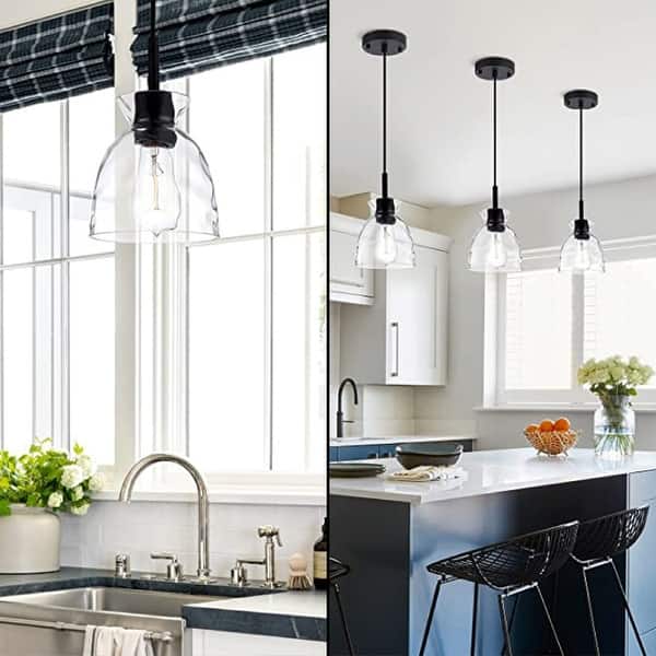 Black modern kitchen light fixtures Large glass pendant light Dining ...