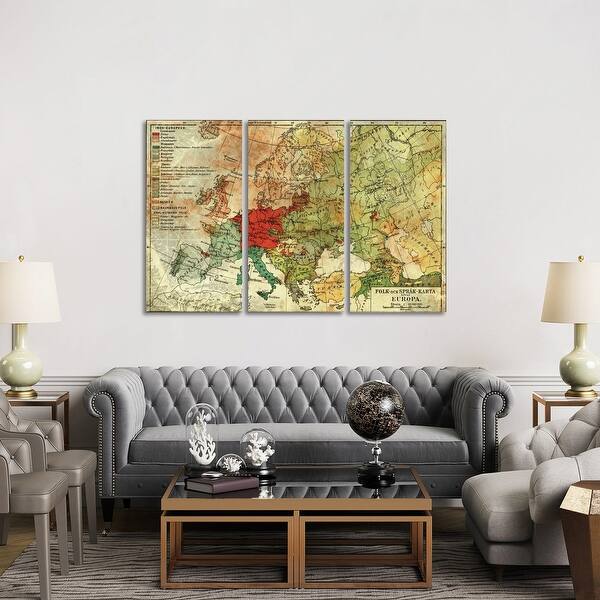 iCanvas "Europa Karta" by Unknown Artist 3-Piece Canvas Wall Art Set ...