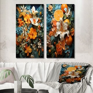 Designart "Orange Blue Tropical Tangle" Abstract Collages Wall Art Set ...