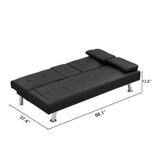 Stylish Black Leather Futon Sofa Bed, Easy Assembly, and High Weight ...