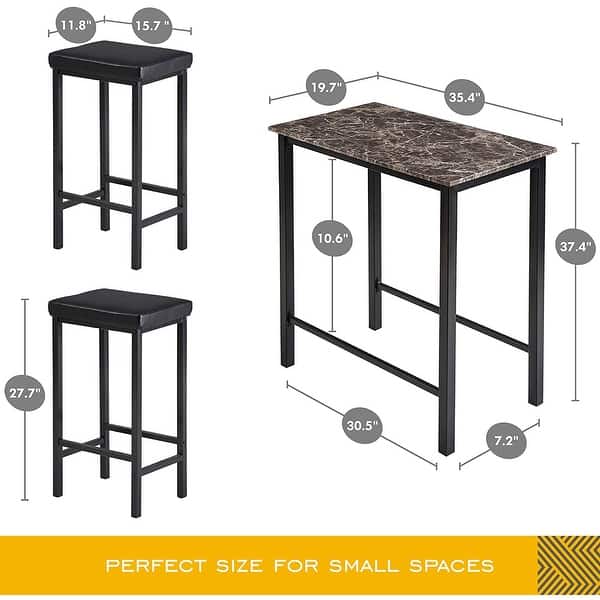 3-Piece Pub Bar Table Set Counter Height Breakfast Nook with 2 Stools ...