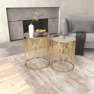 ADECO Metal End Table Side Nightstand Gold Accent Coffee Table Stools ...