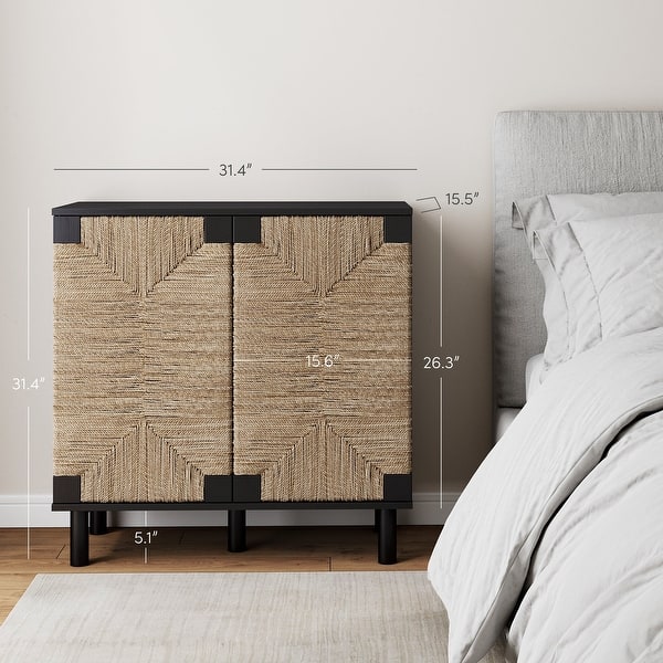 Nathan James Beacon Wood Accent Cabinet with Seagrass Doors and ...