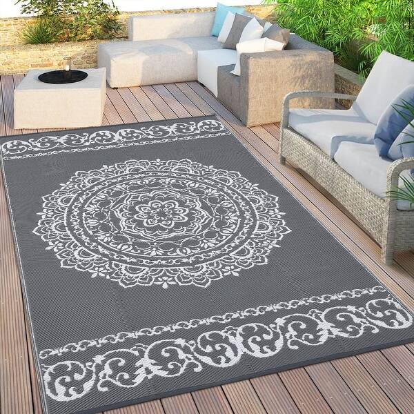 WhizMax Outdoor Rugs Vintage Floral Plastic Straw Rug Waterproof Indoor ...