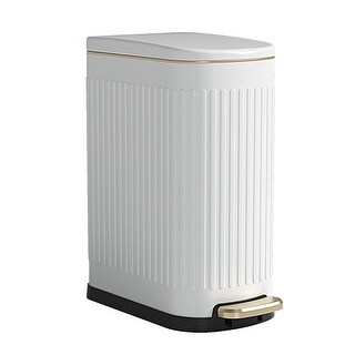 White Bathroom Trash Can with Lid, Stainless Steel Step Slim Garbage ...