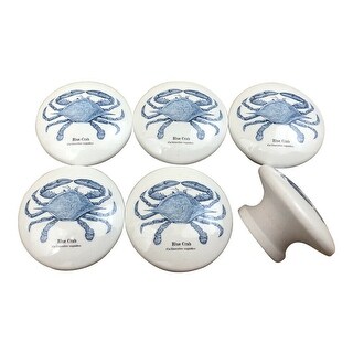 Set of 6 Blue Crab Wood Cabinet Knobs - 1.5" Wide - Bed Bath & Beyond - 35982148