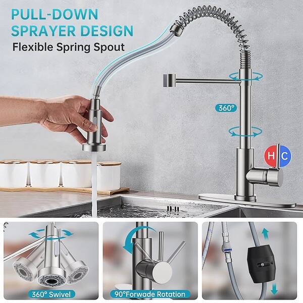 Single Handle Pull Out Spring Sink Faucets for 1 Or 3 Hole - Bed Bath ...