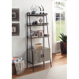 Metal Frame Bookshelf with 3 Wooden Shelves Two Enclosed Bookcases ...