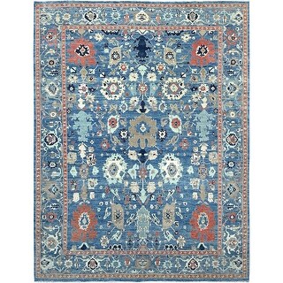 Shahbanu Rugs Intel Blue Pure Soft Wool Hand Knotted All Over Caucasian ...