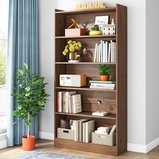 72-inch Bookcase, Modern 6-Tier Brown Library Bookshelf with Storage ...