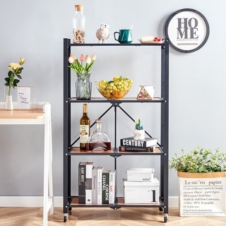4-Tier Foldable Rack Storage Shelving Unit with Wheels Moving Easily ...