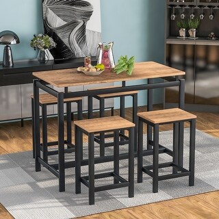 5-Piece Rectangular Breakfast Nook Dining Table Set with 4 Stool,Brown ...