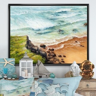 Designart "Wild Blue Ocean Waves IV" Nautical & Coastal Framed Canvas ...