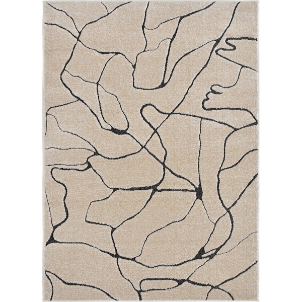 COSMOLiving Mid Century Modern Marble Cream Beige Large Fluffy Area Rug ...