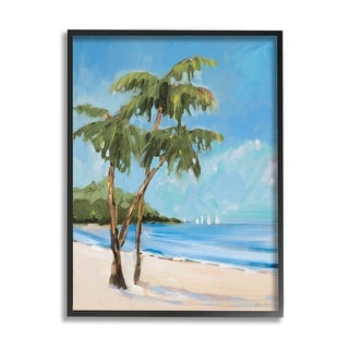 Stupell Palm Trees Beach Landscape Framed Giclee Art Design by Jane ...