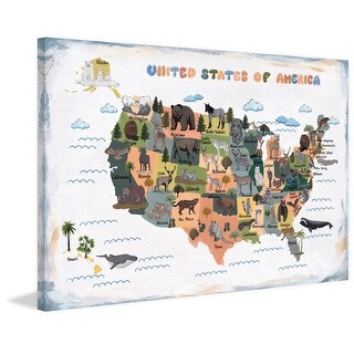 'Colorful US Animals Map III' Painting Print on Wrapped Canvas - Bed ...