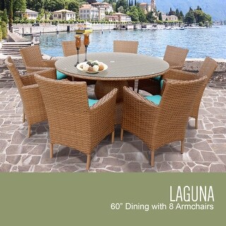 Laguna 60 Inch Outdoor Patio Dining Table with 8 Chairs w/ Arms - Bed ...