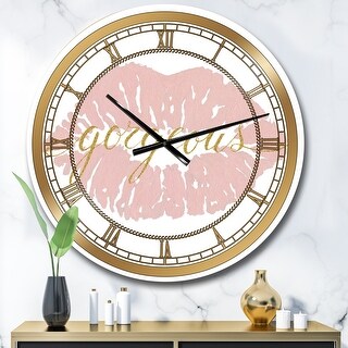 Designart 'fashion Glam Lips on Gold II' Posh & Luxe Large Wall CLock ...