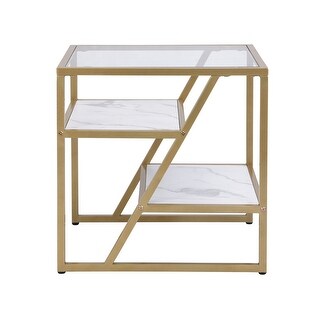 Golden Side Table, End Table with Storage Shelf, Tempered Glass Coffee ...