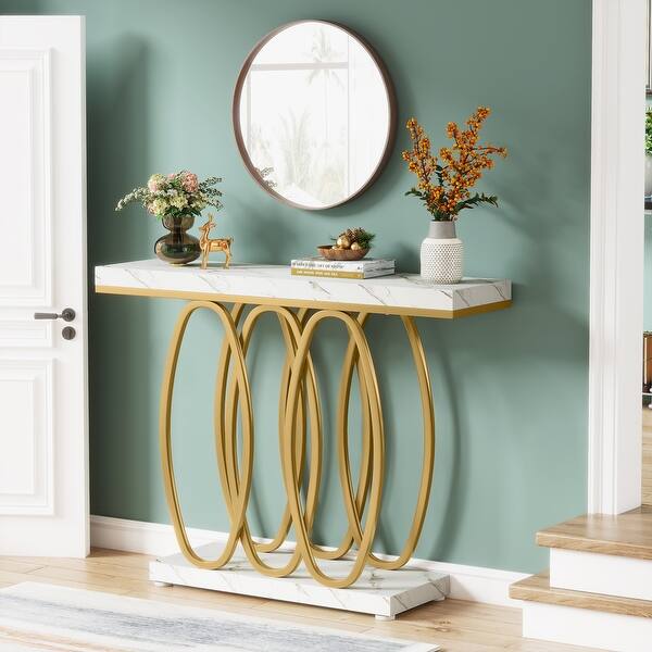 39'' Faux Marble Top Console Sofa Table, Modern Entryway Accent Table ...