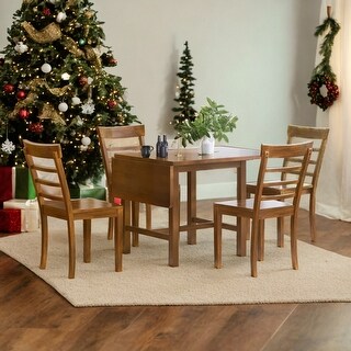 5-Piece Wood Square Drop Leaf Breakfast Nook Extendable Dining Table ...
