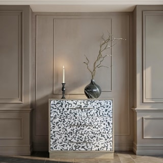 Maganda 32 in. W Rectangular Wood and Tortoise Capiz 3 Drawer Accent ...