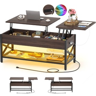 Lift Top Coffee Table with LED light & Power Outlet, Lift-Top Table ...