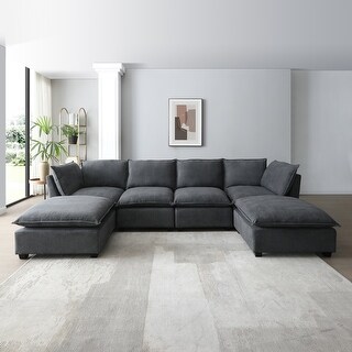 130" Inch Modular Sectional Sofa, Linen Fabric Couch Set with ...