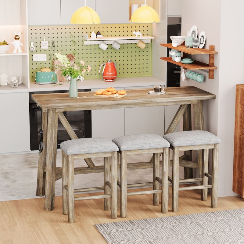 Multipurpose Home Kitchen Dining Bar Table Set with 3 Upholstered ...