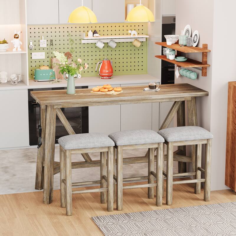 Multipurpose Home Kitchen Dining Bar Table Set with 3 Upholstered ... Multipurpose Home Kitchen Dining Bar Table Set with 3 Upholstered ...