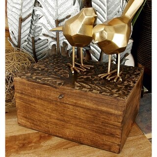 Floral Handmade Brown Mango Wood Box with Hinged Lid, 3 Count - Bed ...