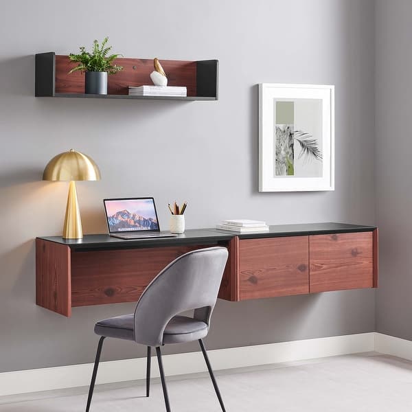 Kinetic 38" Wall-Mount Office Desk With Cabinet and Shelf - Bed Bath ...