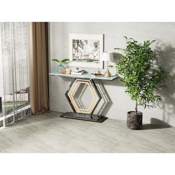 Sintered Stone Console Table with Geometric Base Sofa Table - 47.2x11 ...