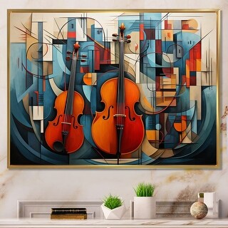 Designart "Cubism Music Forms I" Cubism Framed Canvas Art Print - Bed ...
