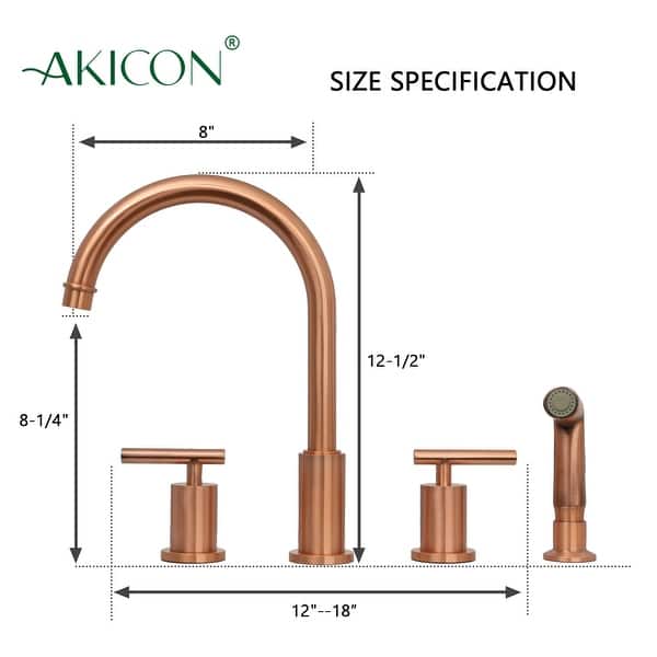 Two-Handles Copper Widespread Kitchen Faucet with Side Sprayer - Bed ...