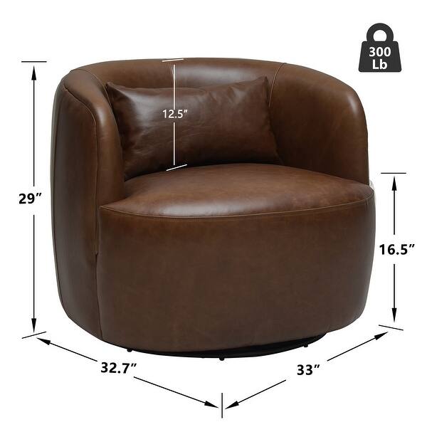 KINWELL 100% Top Grain Genuine Leather Swivel Armchair with Pillow ...