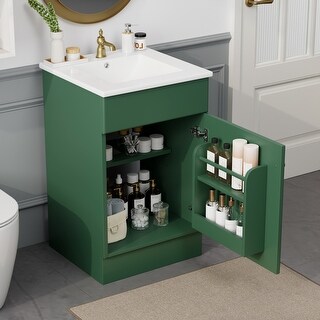 20" Freestanding Bathroom Vanity with Ceramic Sink, Soft Closing Door ...