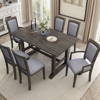 7 Piece Dining Table Set w/4 Upholstered Side Chair & 2 Arm Chair,Grey ...