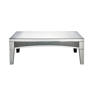 48" Silver Mirrored Glass and Faux Stone Bling Rectangular Coffee Table ...
