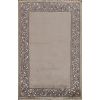 Bordered Contemporary Nepalese Oriental Area Rug Wool Handmade Carpet ...