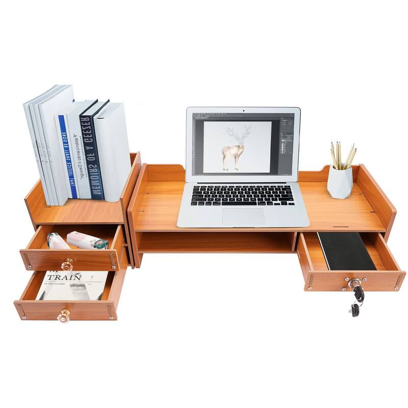 Computer Monitor Stand DIY Office Wood Desk Organizers with Lock ...