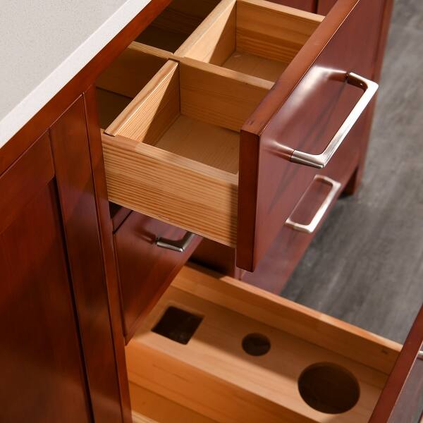 Proox 60 In.Natural Wood Bath Vanity Quartz Stone Counter Top Double ...