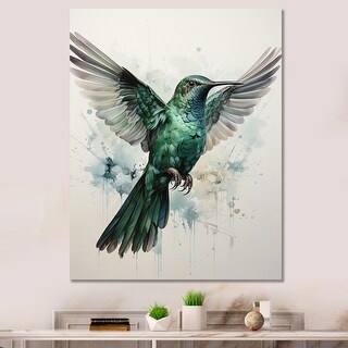 Designart "Teal Grey Hummingbird Enchanting Hum" Animals Hummingbird ...
