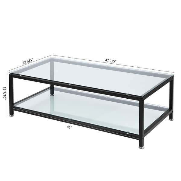 Ledel Modern 2-tier Tempered Glass Coffee Table With Storage Shelf ...