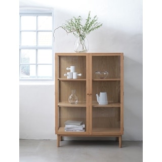 Rye Studio Modern Glass Panel Cabinet, Natural Oak - Bed Bath & Beyond ...